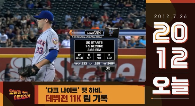 [MLB 오늘은] '다크 나이트' 맷 하비, 데뷔전 11K 기록한 날 (2012.07.26)